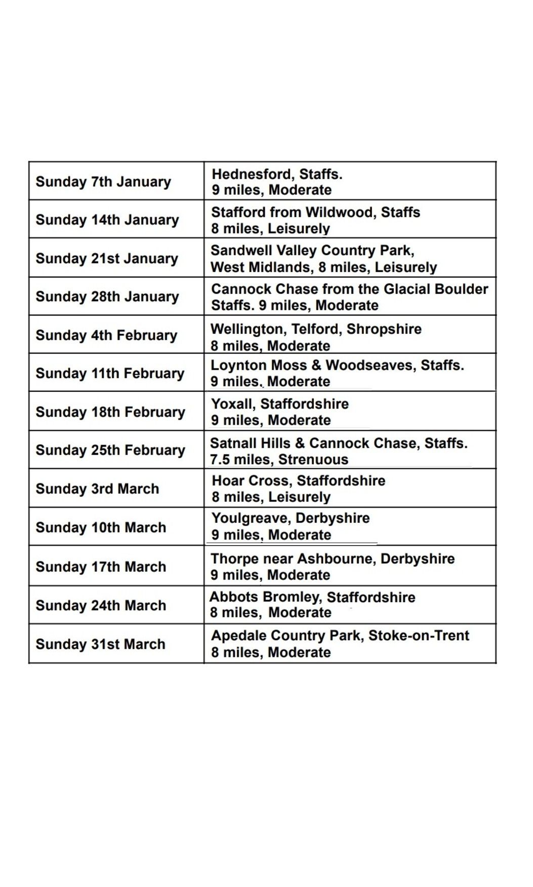 Walk Programme Q1 2024