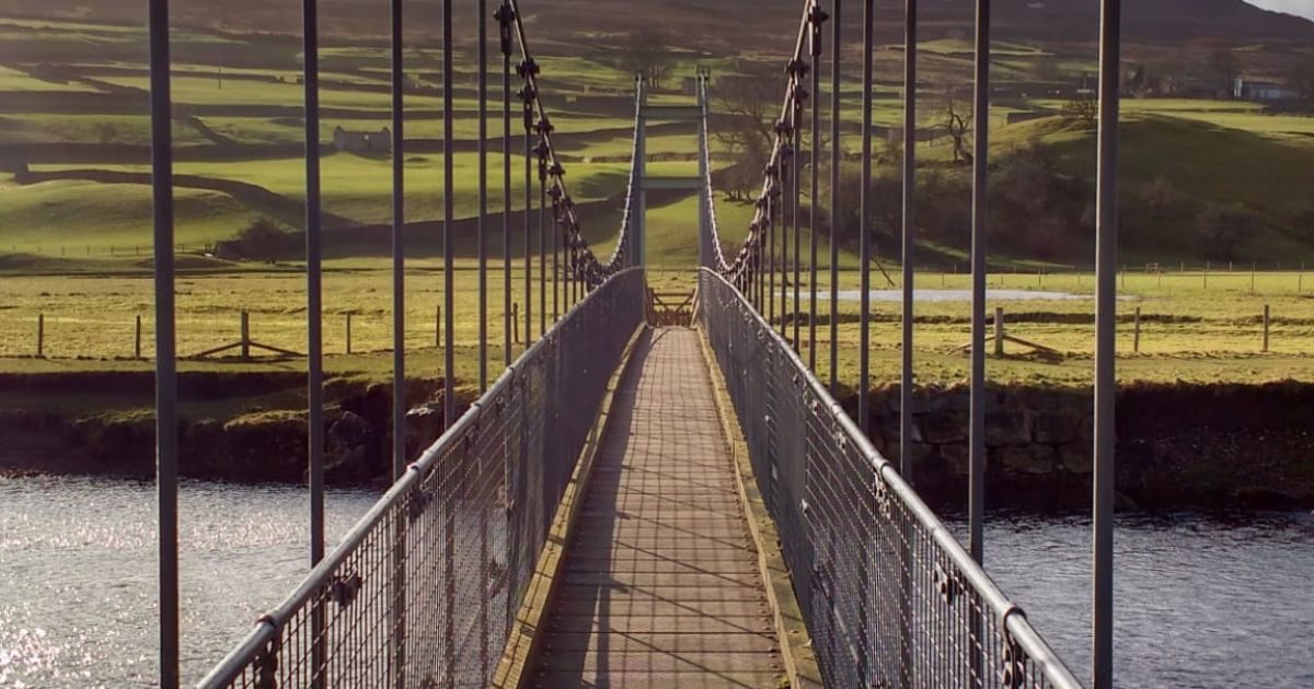 Reeth Green and the Swing Bridge.